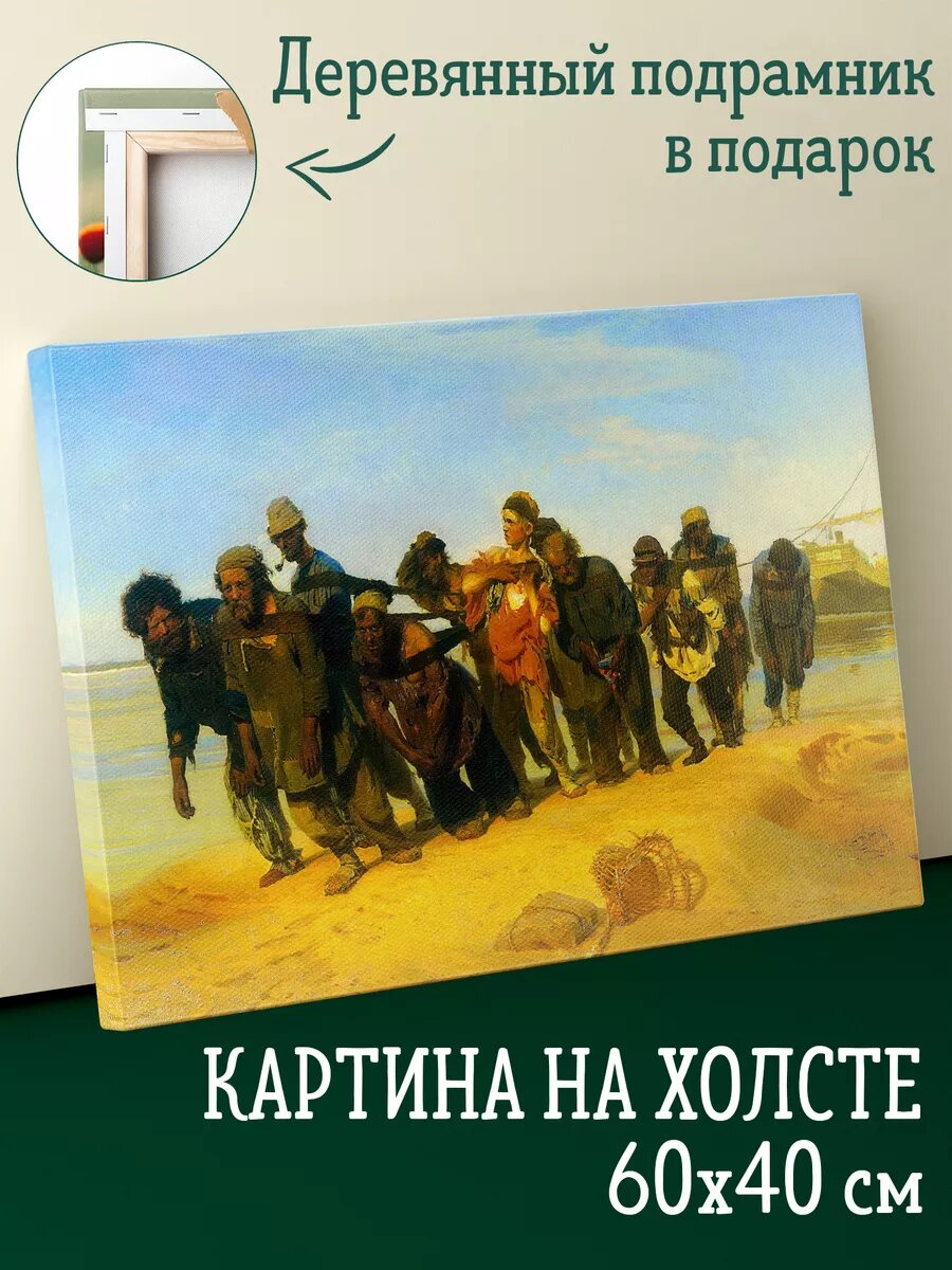 Картина на холсте 40х60 Репин Илья – Бурлаки на Волге