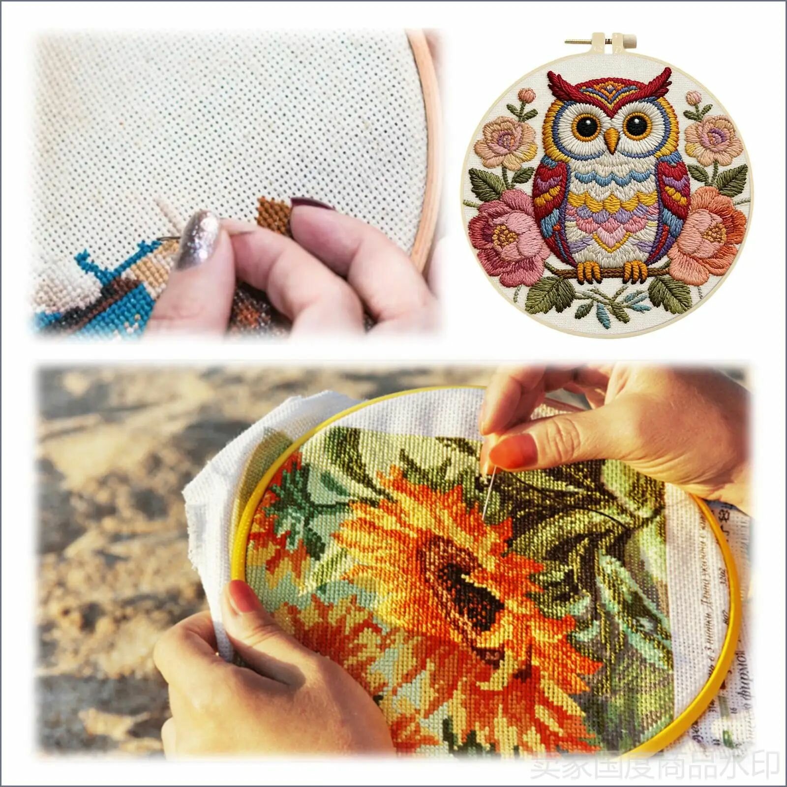 Набор для вышивания Owl Blooms : хлопок + бамбуковые пяльцы