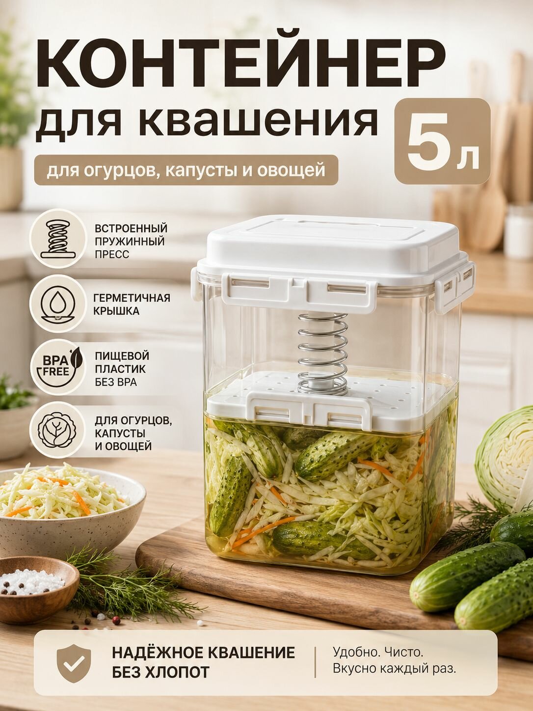 Кадка для засолки, Пищевой пластик, 5 л, диаметр 23.5 см Кадка для засолки, Пищевой пластик, 5 л, диаметр 23.5 см