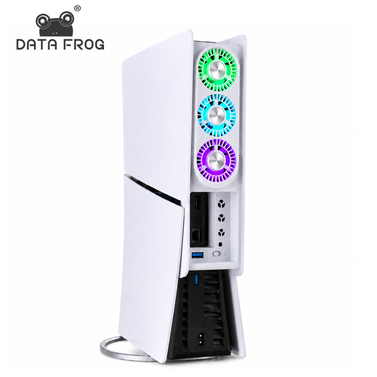 DATA FROG охлаждающий вентилятор совместимый с PS5 Slim, тихий кулер с RGB‑подсветкой, 3‑уровневая регулировка скорости и сквозной порт USB 3.0
