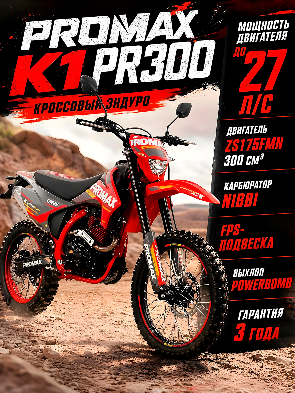 Кроссовый эндуро мотоцикл PROMAX K1 PR300