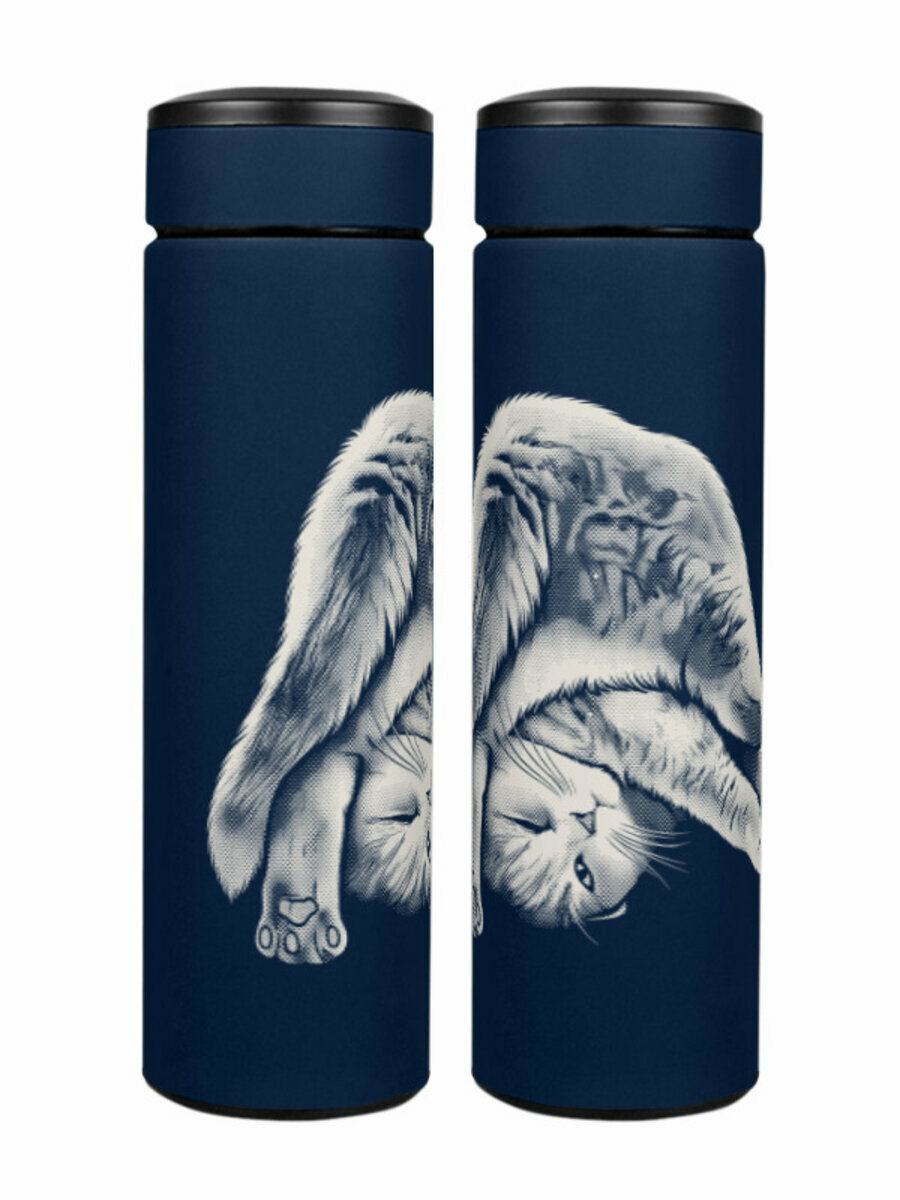 Термос «Игривый кот в смешной позе» (темно-синий)