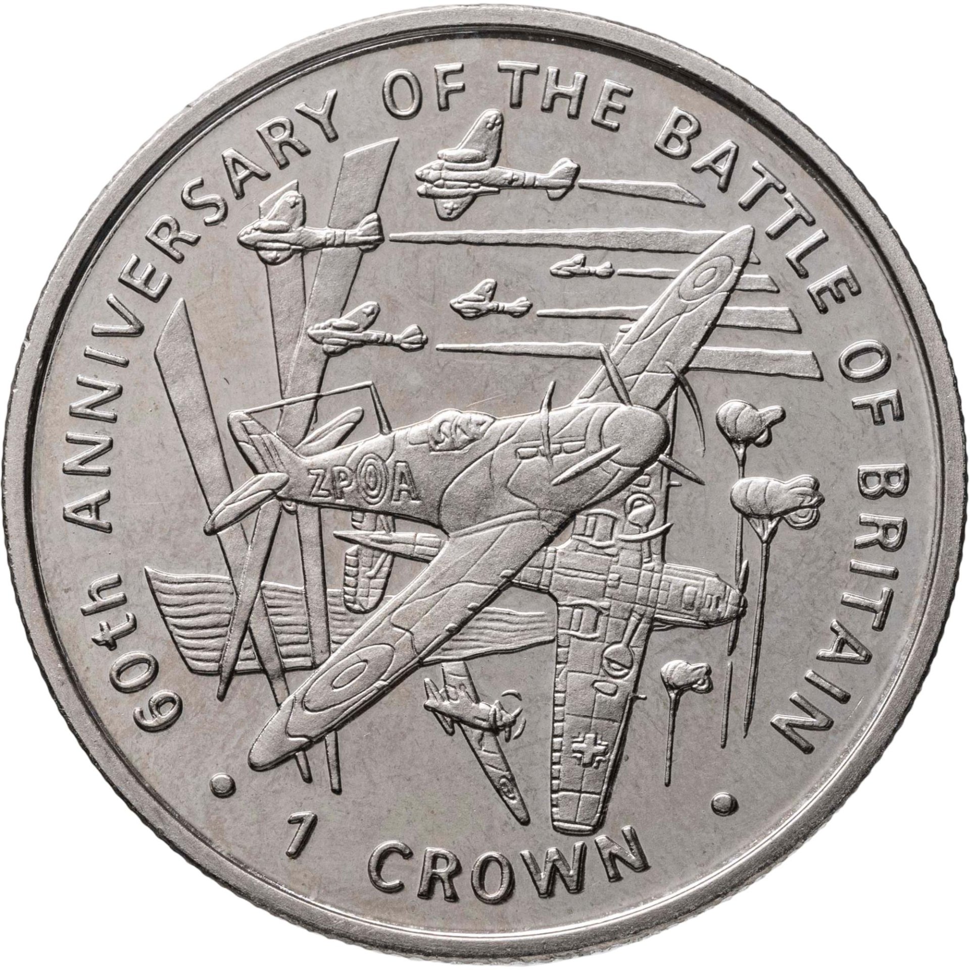 Остров Мэн 1 крона crown 2000 "60 лет битве за Британию", Мельхиор медь-никель, в сохранности BUNC