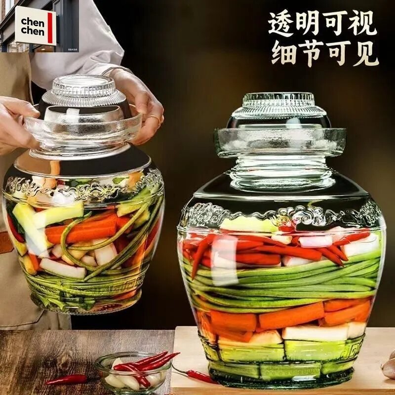 Кадка для засолки 5 л стекло, стеклянная банка для солений, прозрачная, хаки