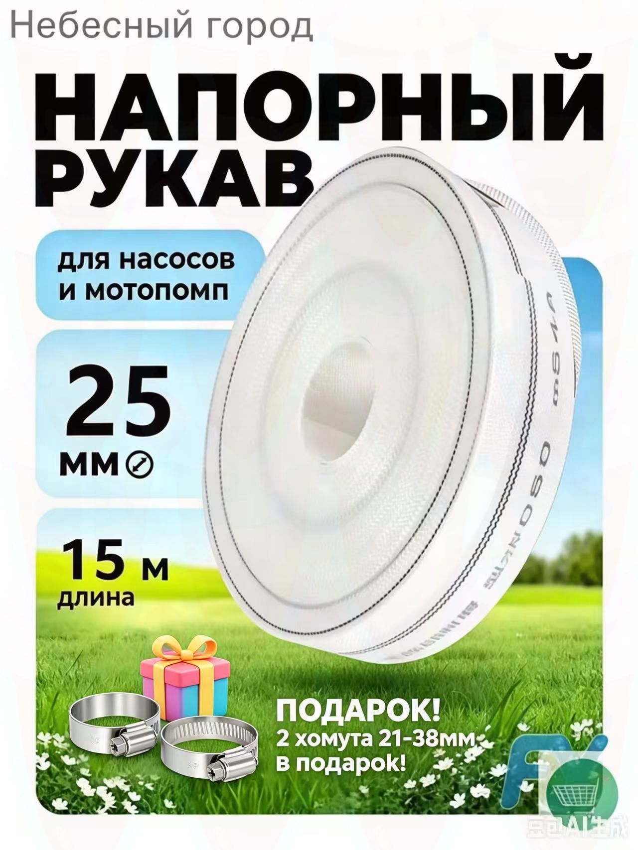 Шланг для полива (ПВХ)/ рукав напорный для дренажного насоса и мотопомп 25 мм (1"), 15 м