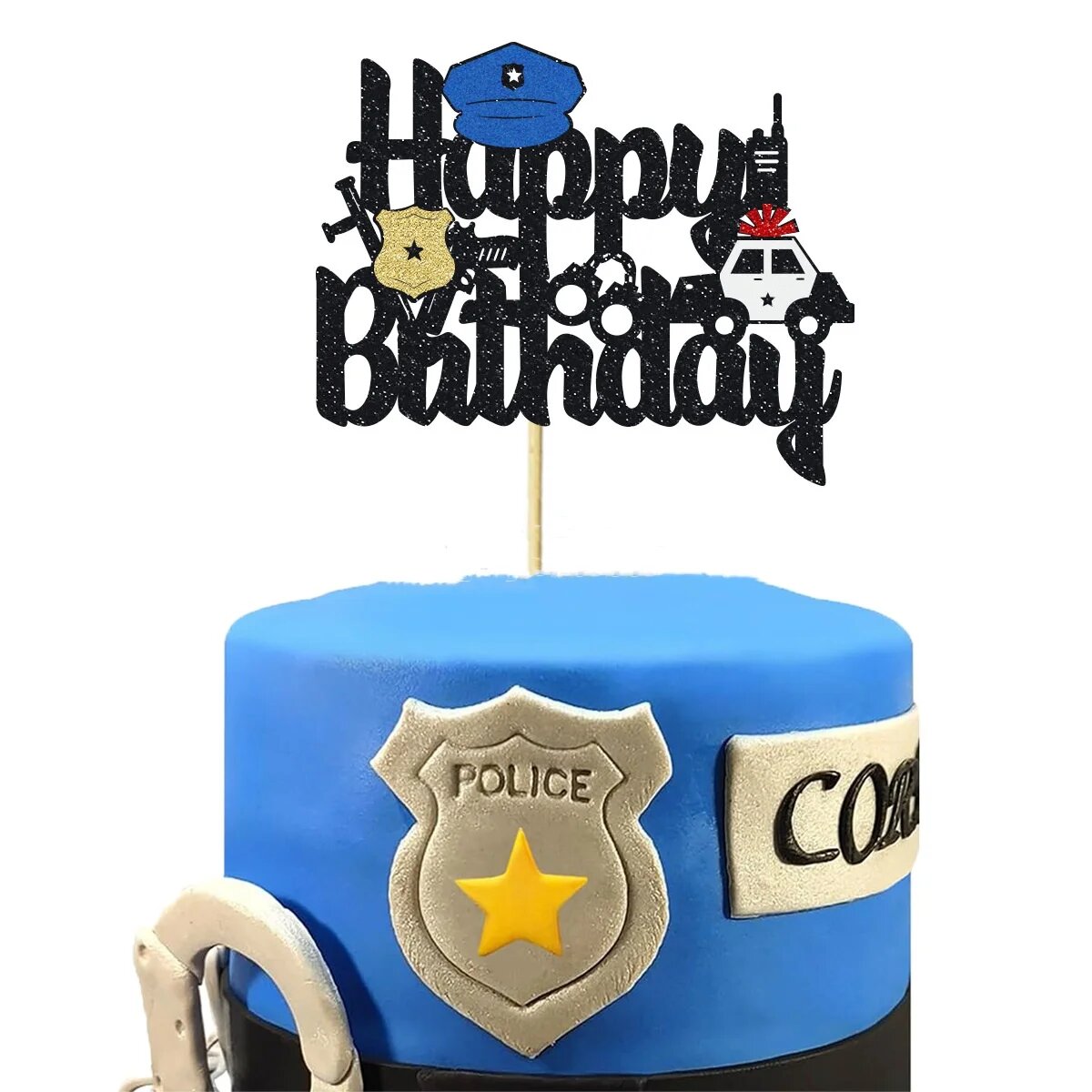 Топпер на торт "Happy Birthday" в стиле полицейского, hb