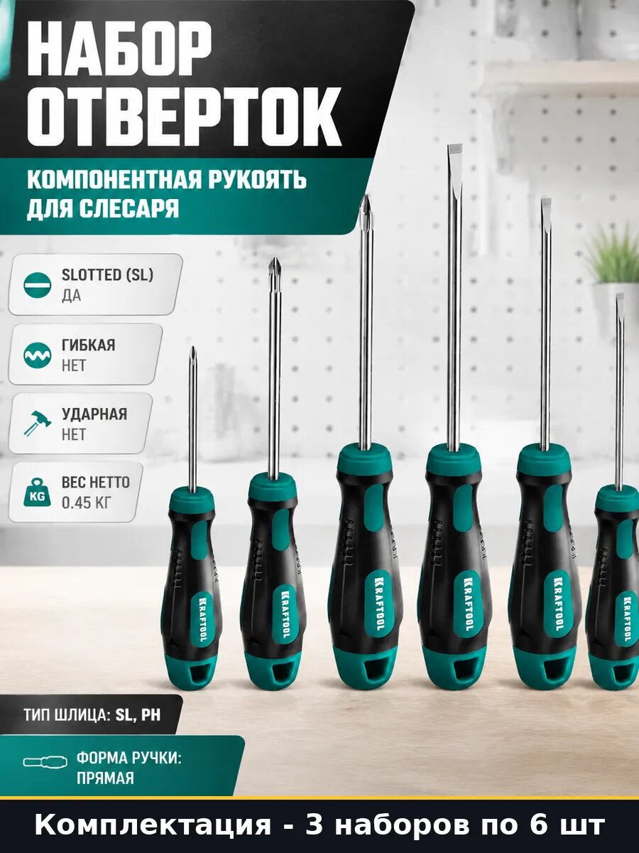 Отвертки ph sl 18 шт с магнитом (3х6) cr-mo двухкомпонентная
