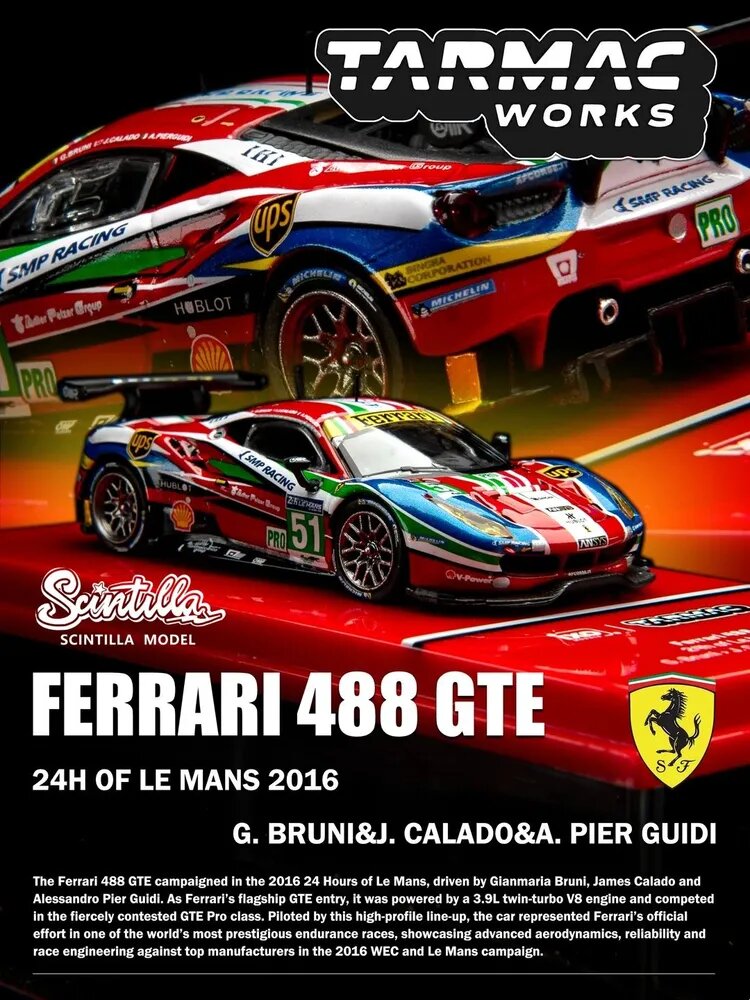 Машинка Tarmac works 1/64 #FERRARI 488 GTE Литой под давлением автомобильной модели