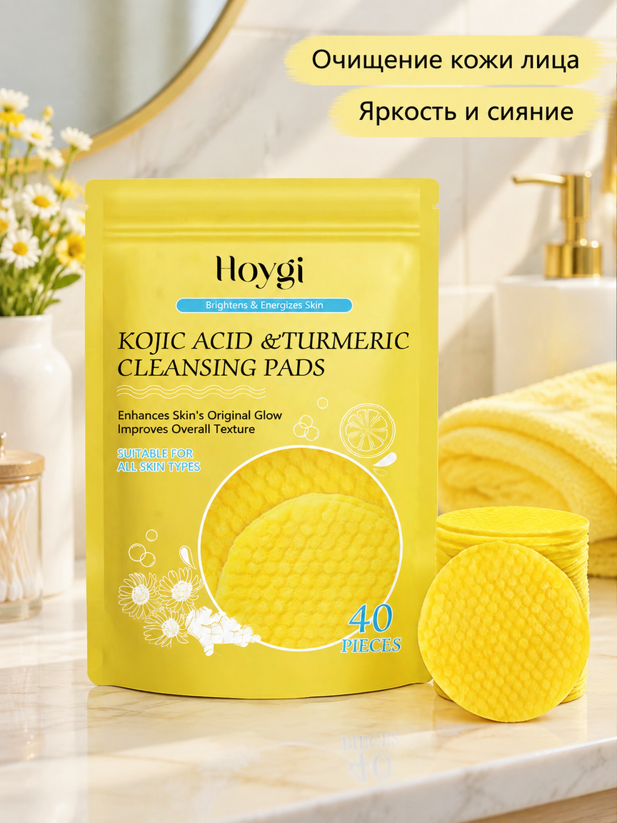 Очищающие подушечки для лица с куркумой и койевой кислотой осветление и обновление кожи 40 шт