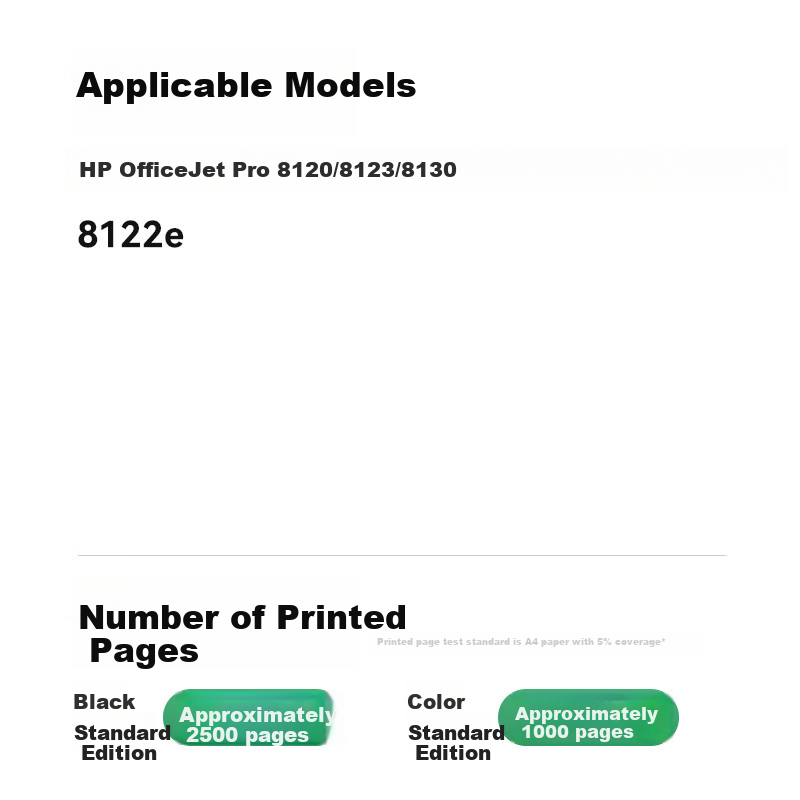 Совместимая с HP OfficeJet Pro 8123/8130 четырехцветная картриджная чернильная система серии 925 Цвет：Чернильный