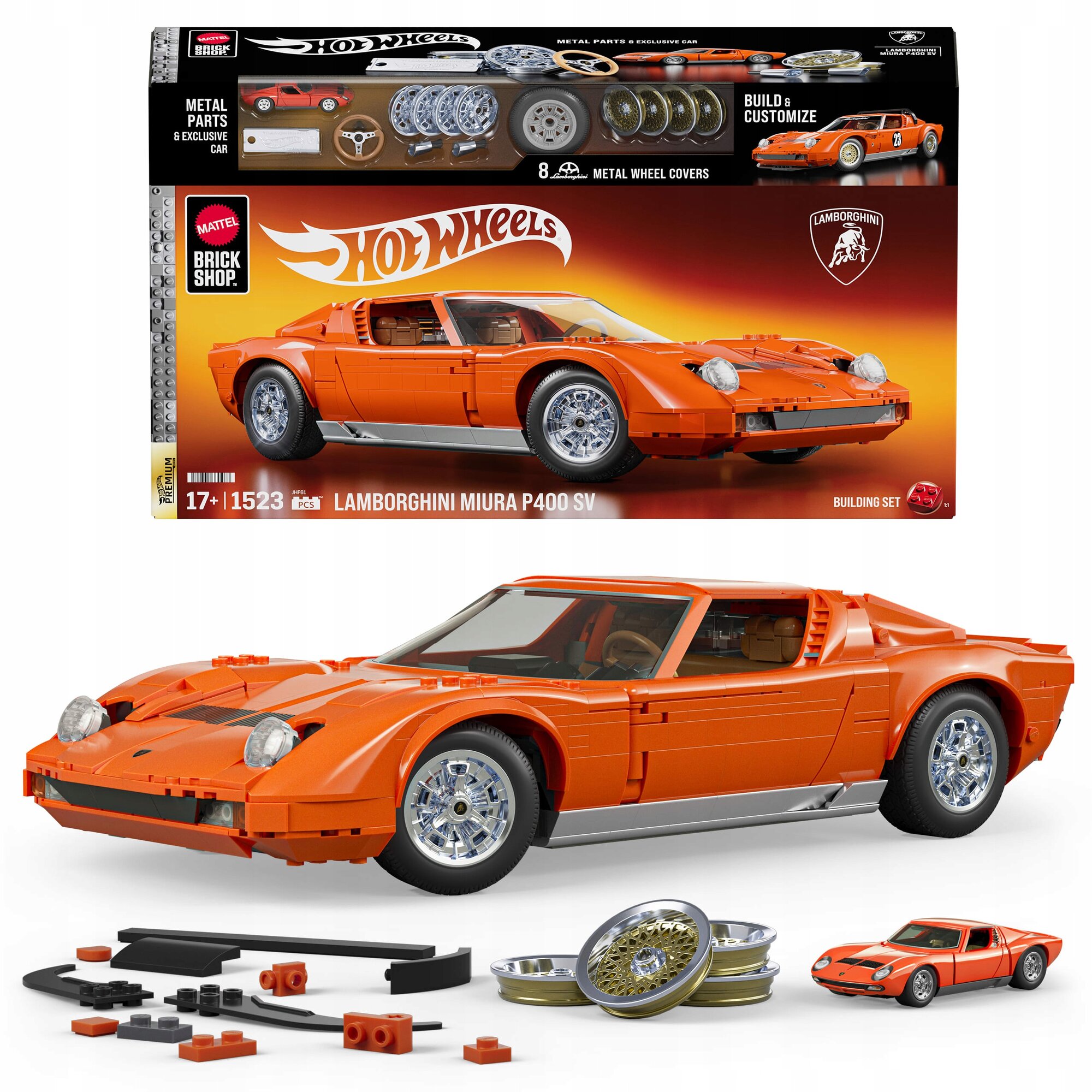 Конструктор Mattel Hot Wheels Elite Series - Сборная машина '71 Lamborghini Miura P400 SV, 1523 деталей - Хот Вилс JHF61