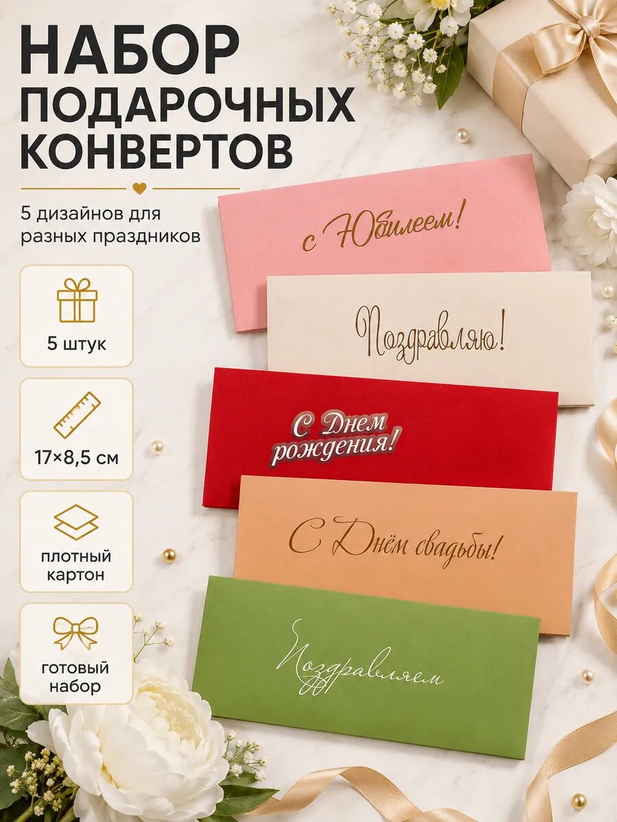 Набор Конверт для денег 5 штук