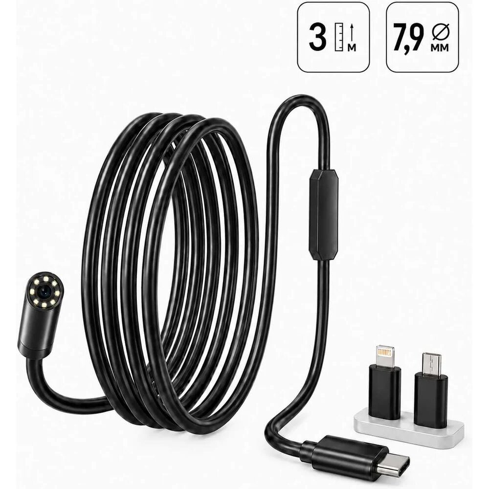Видеоэндоскоп iCarTool USB, для смартфона/планшета 2Мп (1920x1080), зонд 7.9мм, длина 1м IC-V801
