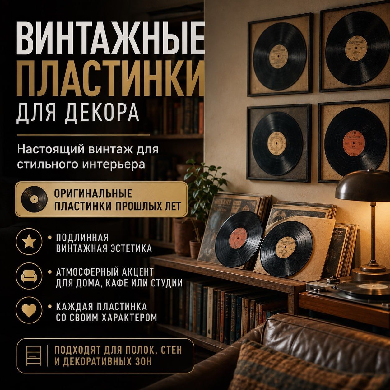 Набор 5 Винтажных Виниловых Пластинок Для Декора (СССР)
