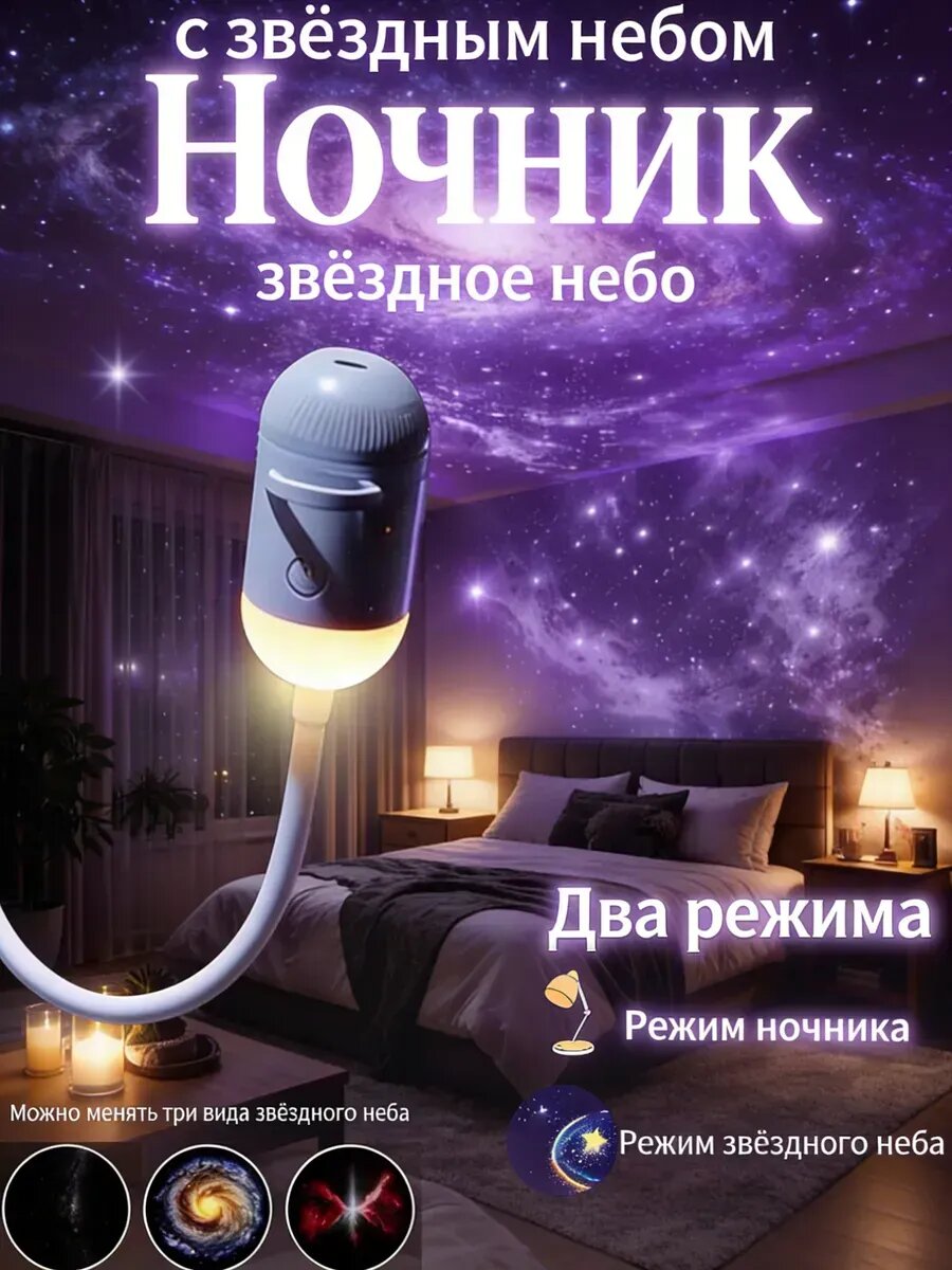 Ночник детский Мини-проектор ночник с проекцией звёздного