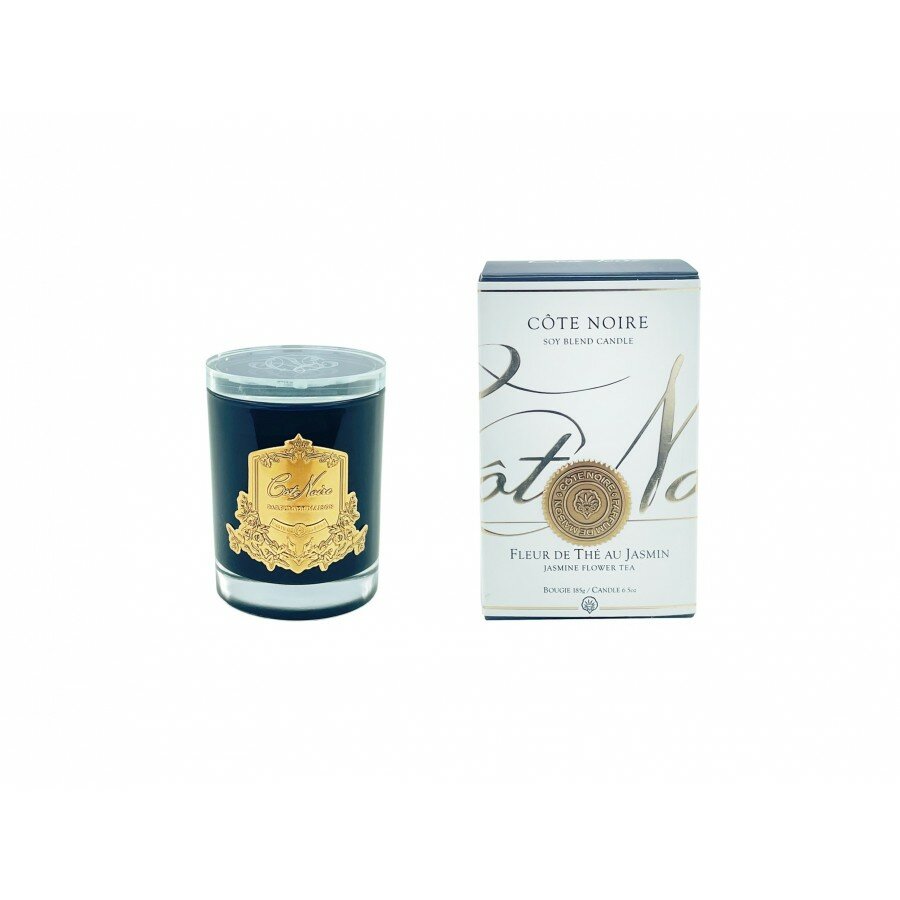 Ароматическая FLEUR DE THE AU JASMIN Cote Noire Цветок Жасмина в черном стакане с золотым декором, 185 г