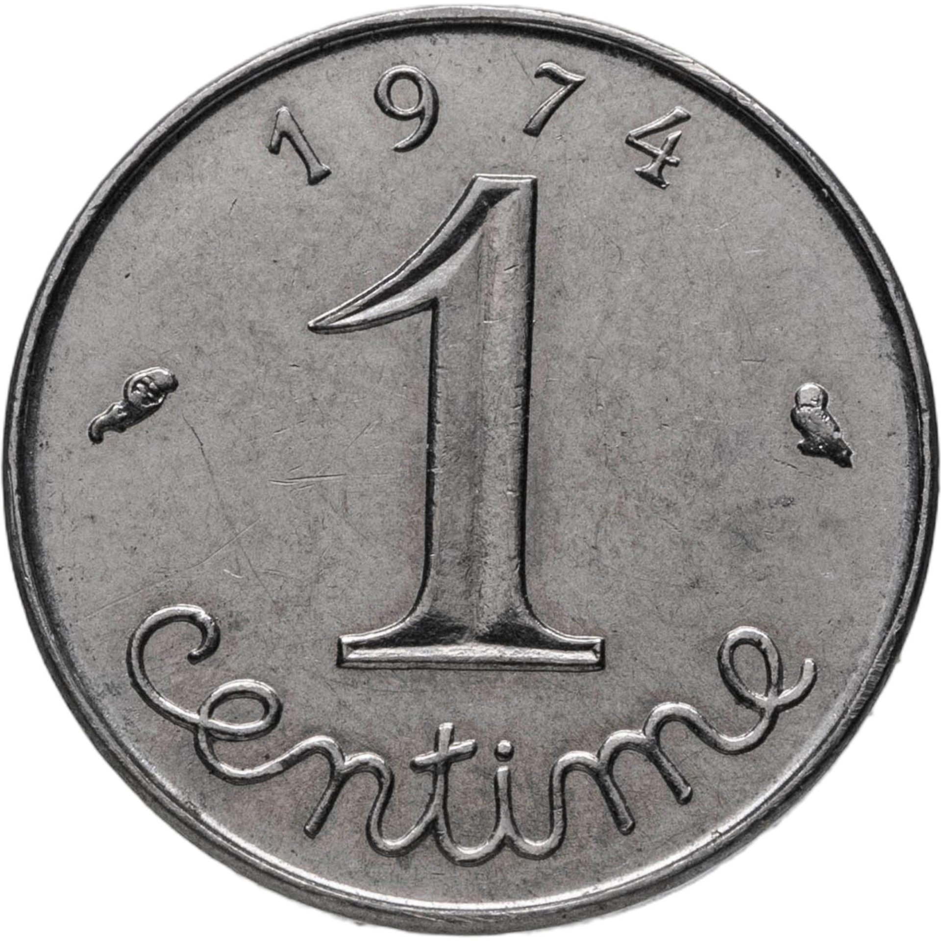Франция 1 сантим 1974, Сталь, в сохранности VF-XF