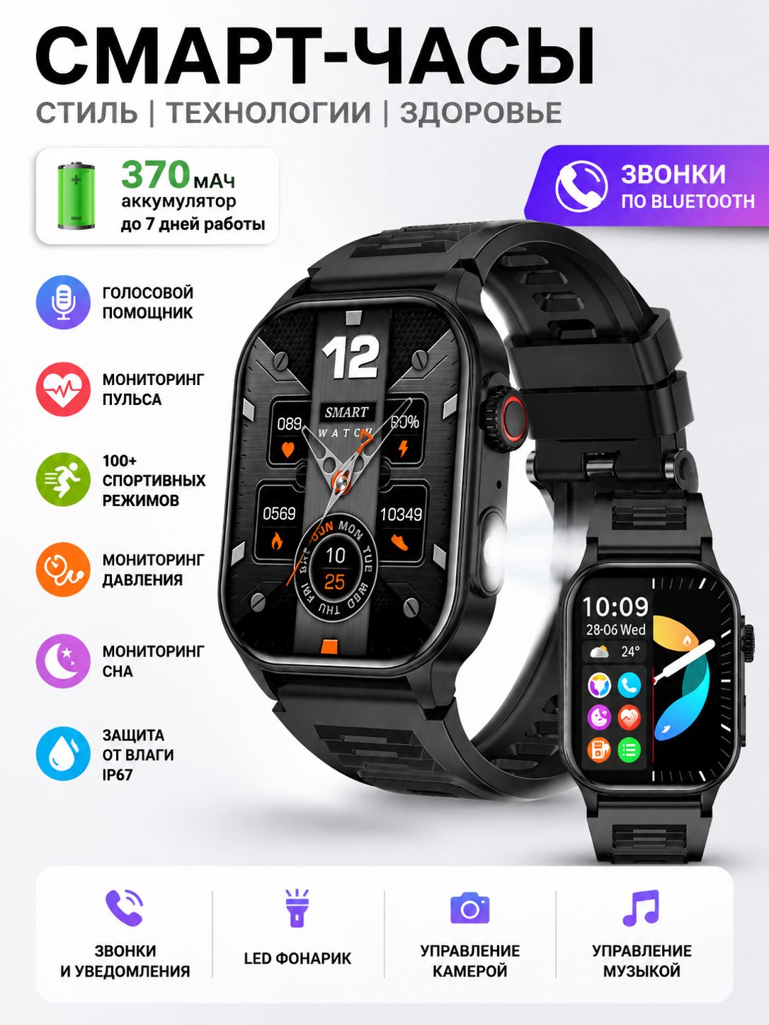 Смарт-часы KM02 Bluetooth с звонками и голосовым помощником