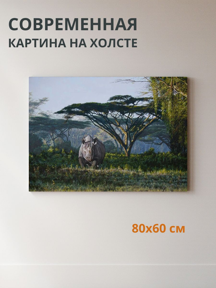 Картина на холсте Носорог в природе 80x60 см