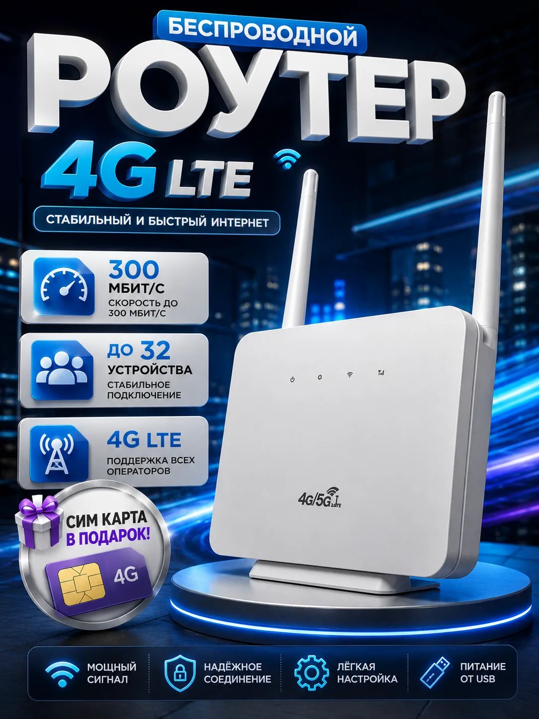 Роутер WiFi с сим картой 4G LTE CP106