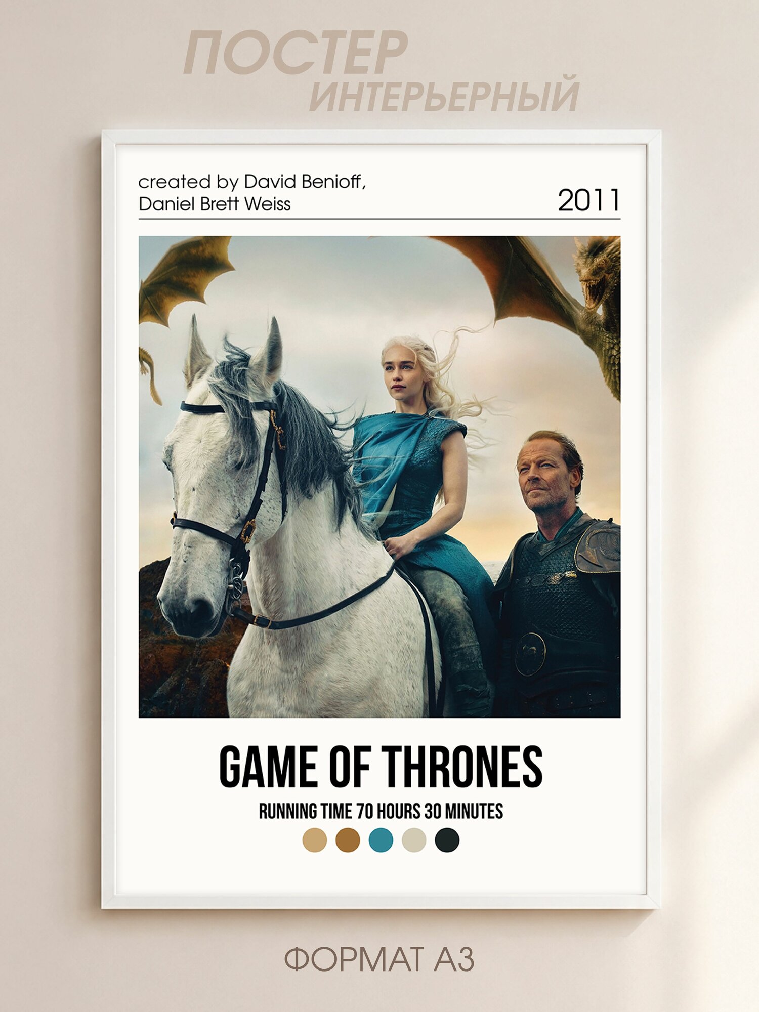 Интерьерный постер к сериалу "Игра престолов" формата А3, 42х30 см