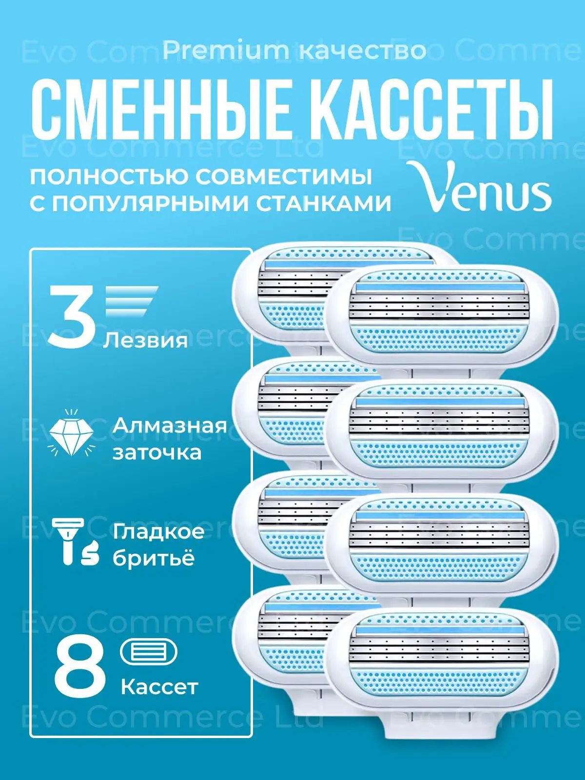 Сменные Кассеты Для Женской Бритвы Венус 8шт