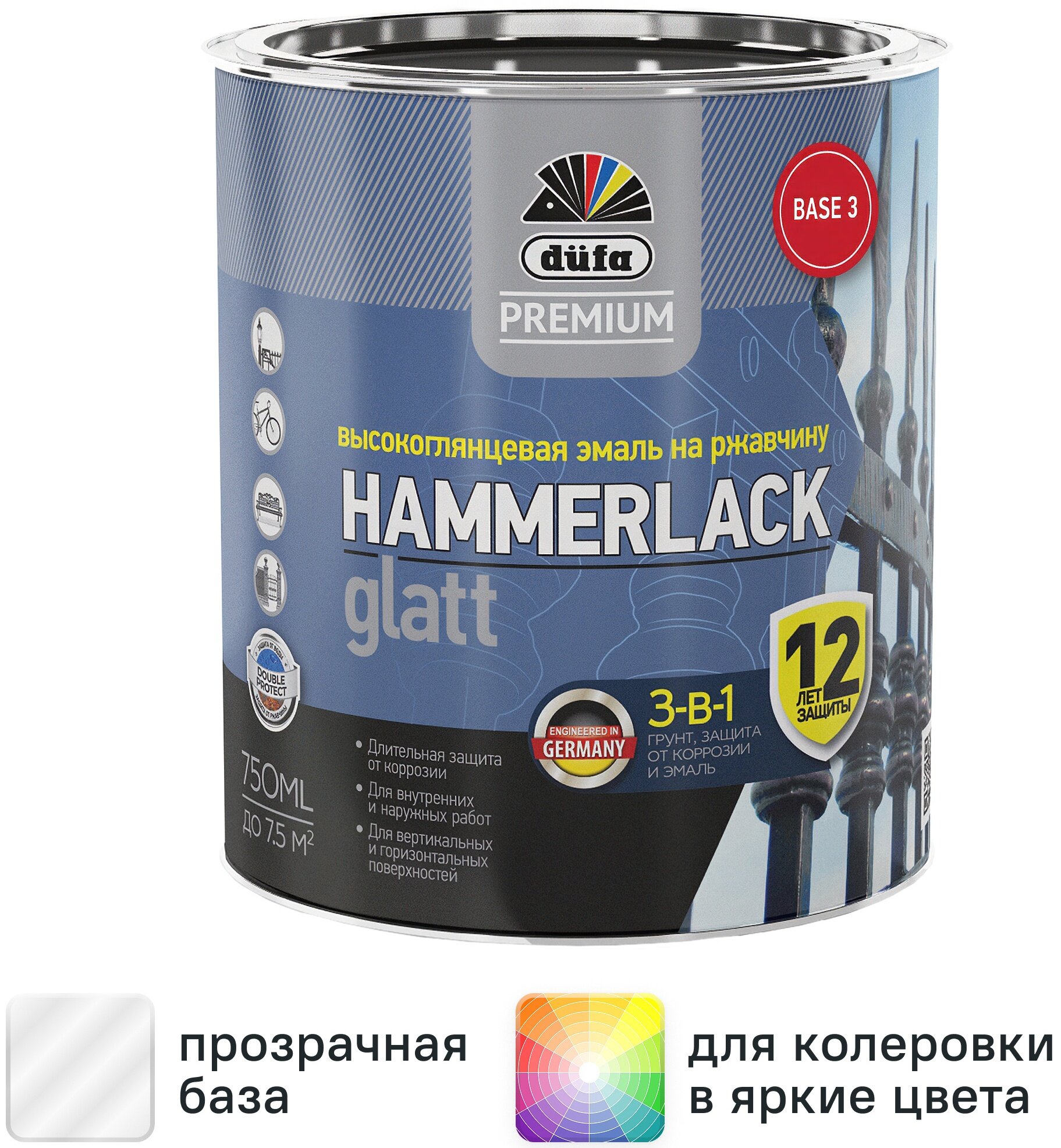 Эмаль по ржавчине Dufa Hammerlack гладкая цвет прозрачный 0.75 л