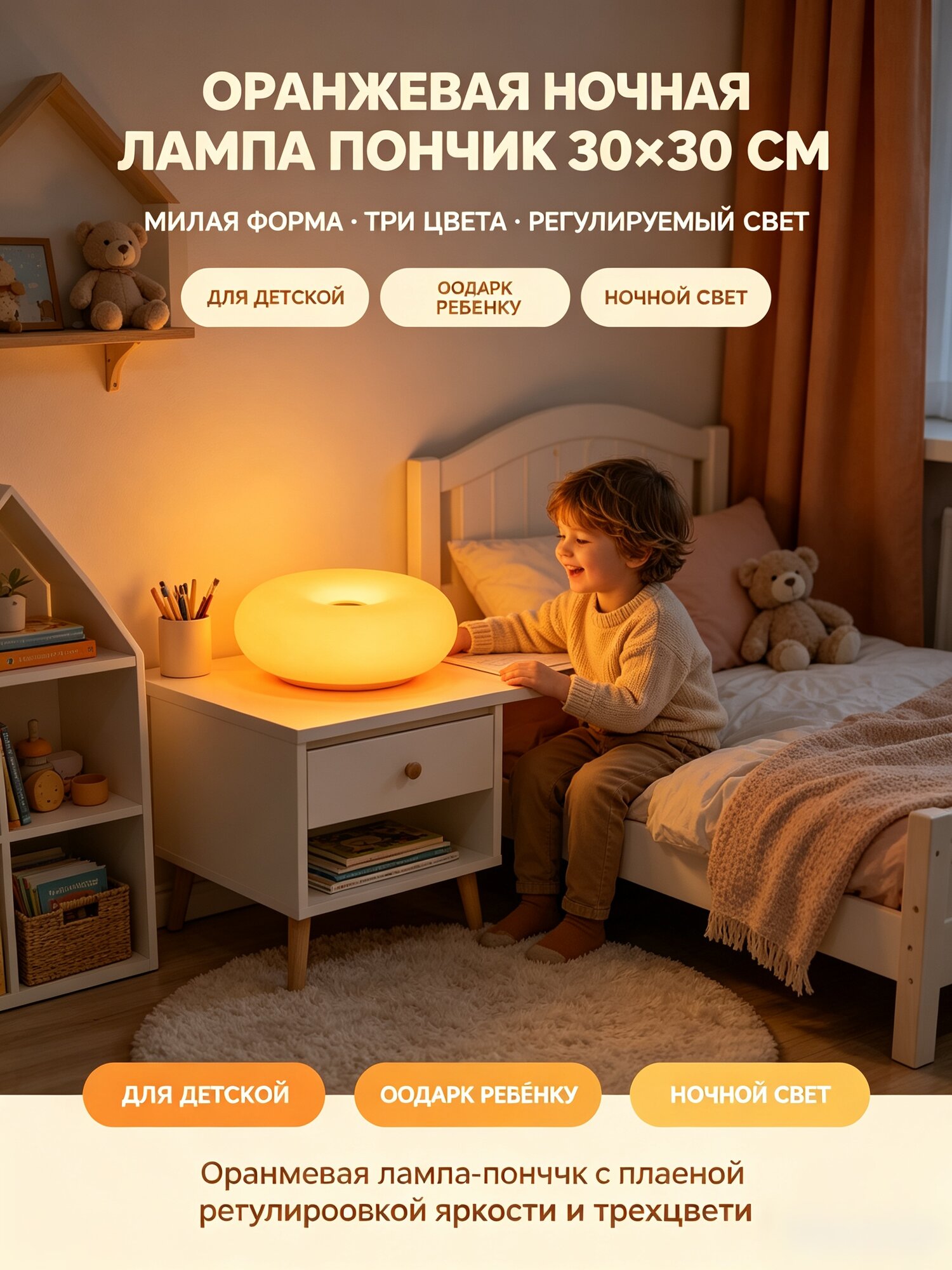 Пончики, настольные лампы, атмосферное освещение, встраиваемые, белые, трехцветные с плавным затемнением