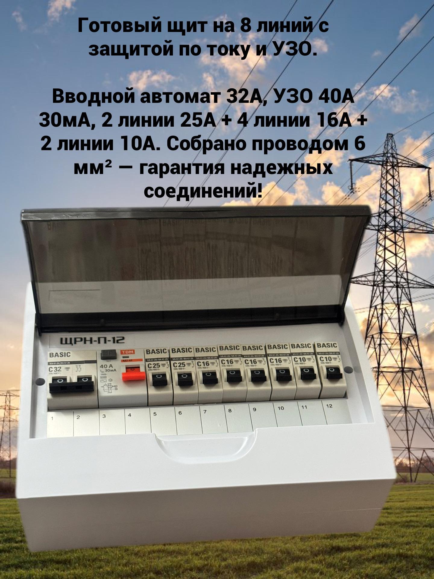 Щит электрический навесной в сборе 32А c УЗО 12 модулей
