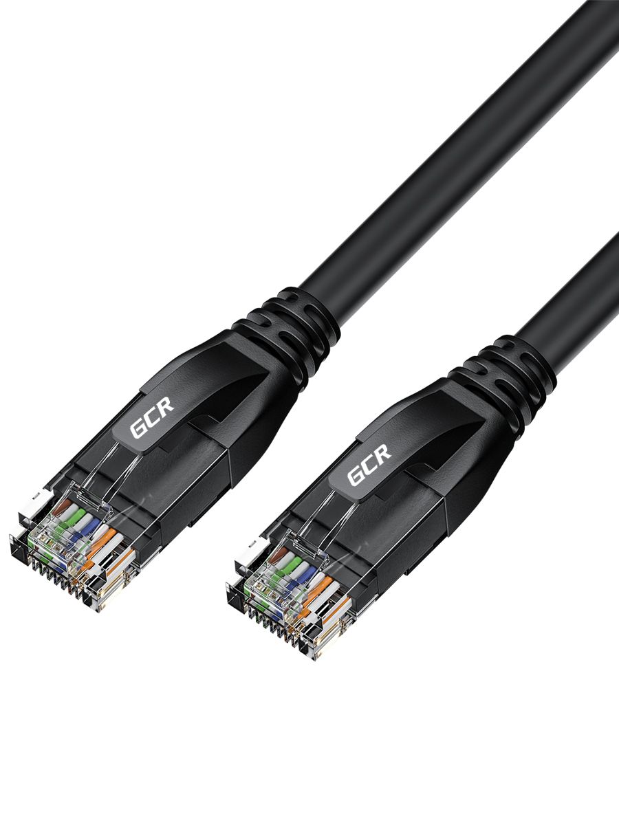 Короткий медный патч корд 50см GCR кат 5e RJ45 1 Гбит интернет шнур для ноутбука, роутера черный