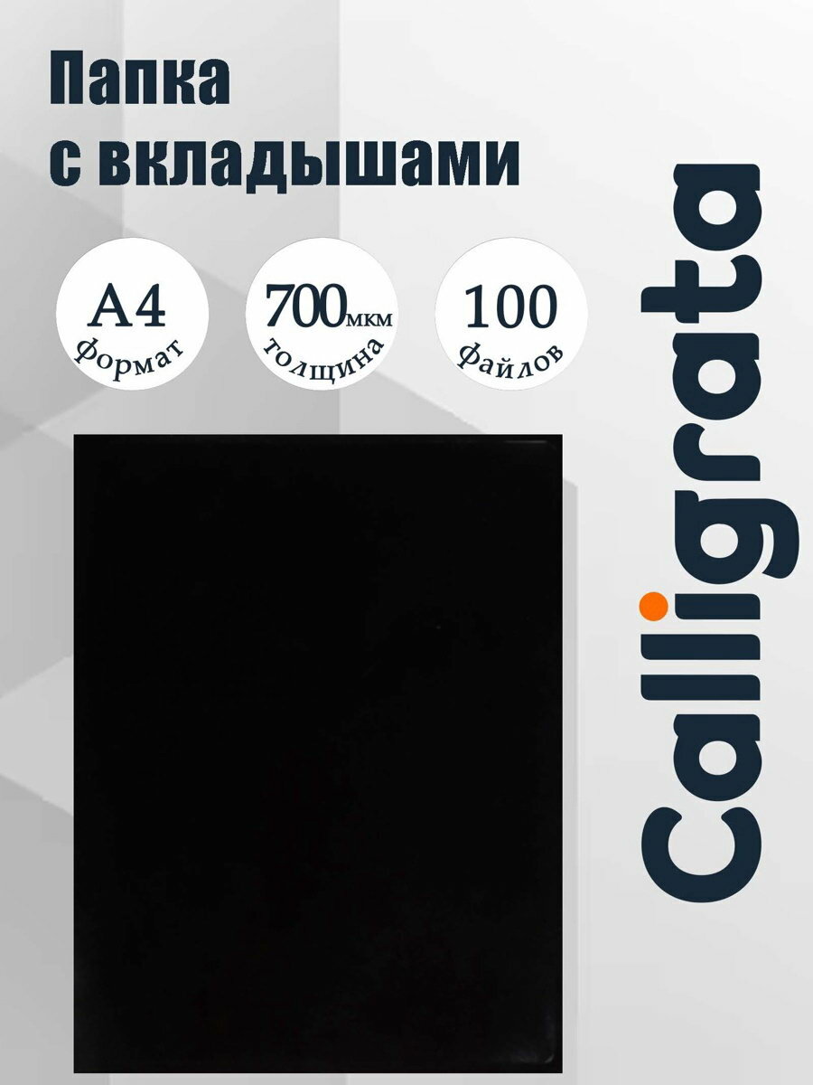 Папка с 100 вкладышами А4, 700 мкм, текстура "Песок", чёрная