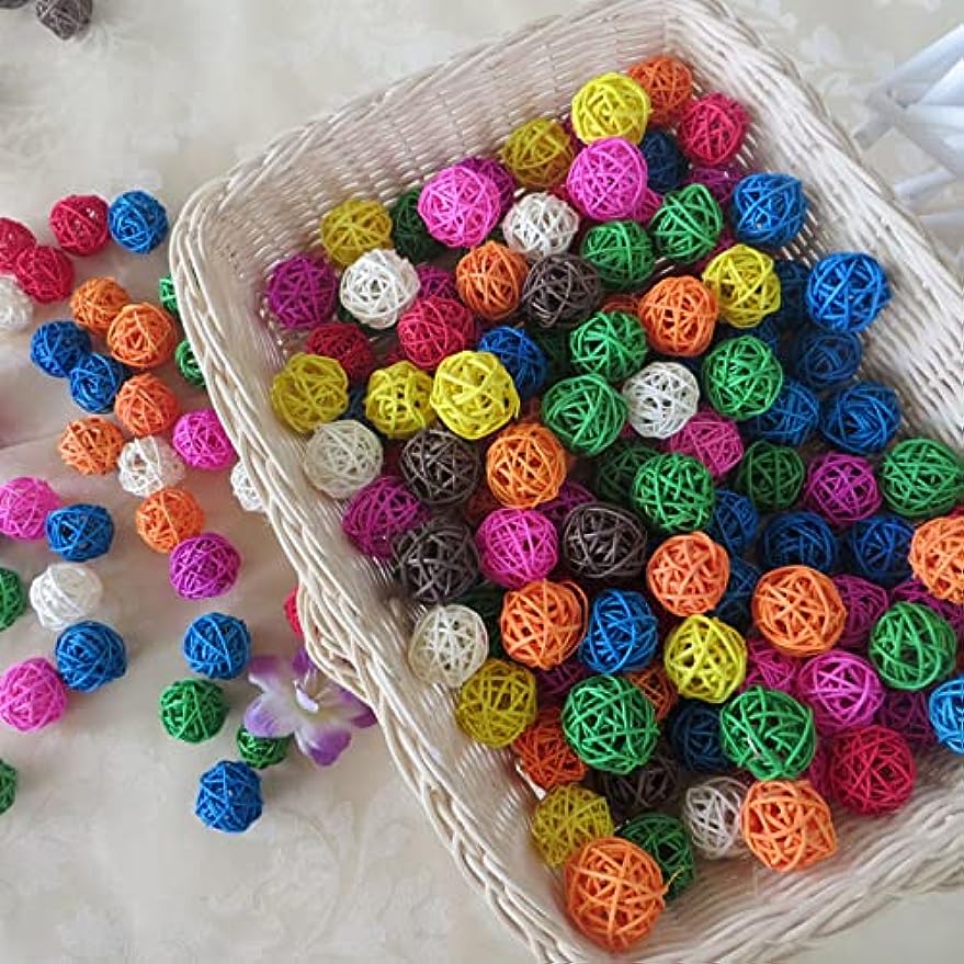 Плетеные шарики из ротанга 30 шт, случайные цвета, диаметр 1,2 дюйма, игрушки для птиц и мелких животных, декор для праздников и свадеб