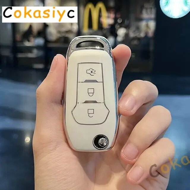 Брелок-брелок с 3 кнопками из ТПУ, чехол для автомобильного ключа для Ford Fusion White, Белый