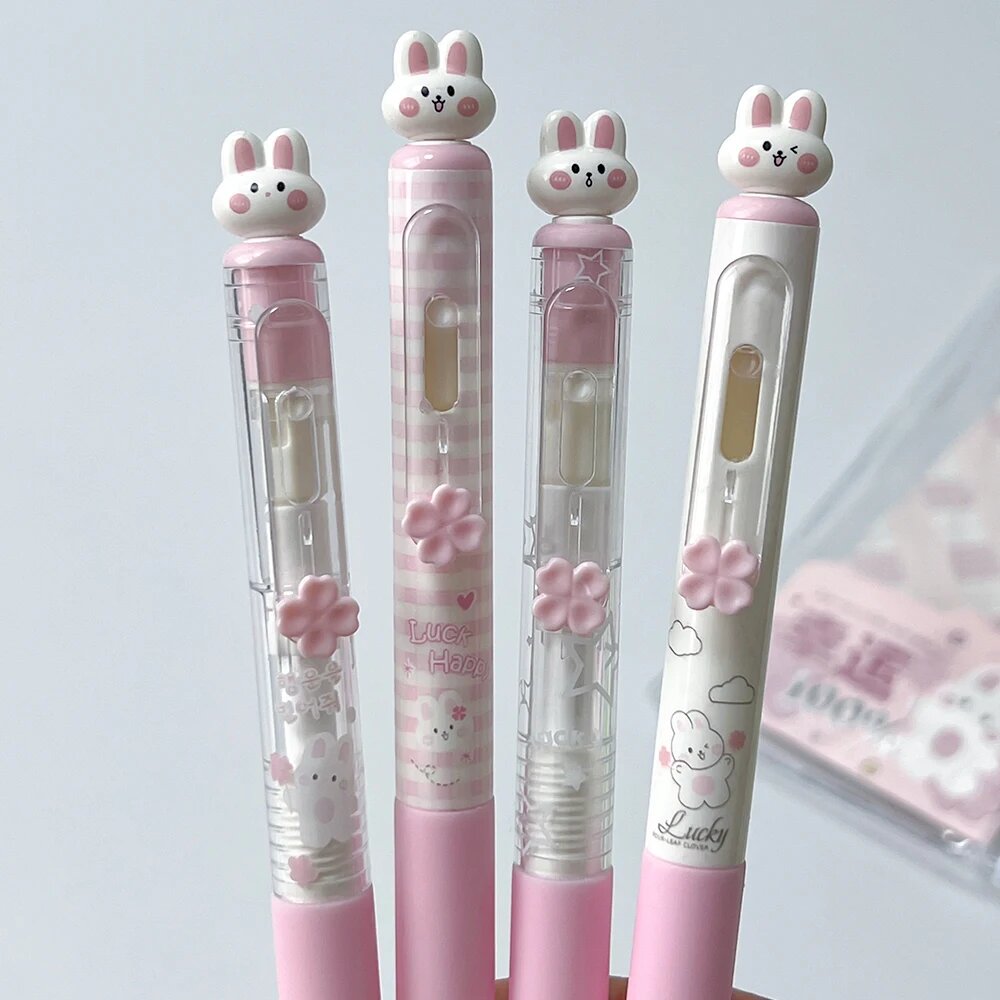 Гелевые ручки Happy Clover с кроликом, черные, 4/8/12 шт Pink Series