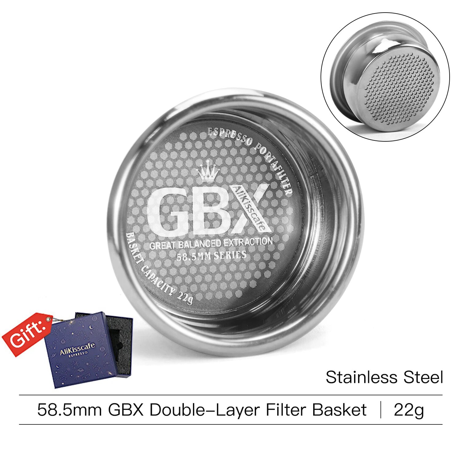 Фильтр-корзина из нержавеющей стали для эспрессо ALIKISSCAFE Серый, 58.5mm GBX 22g (SS)