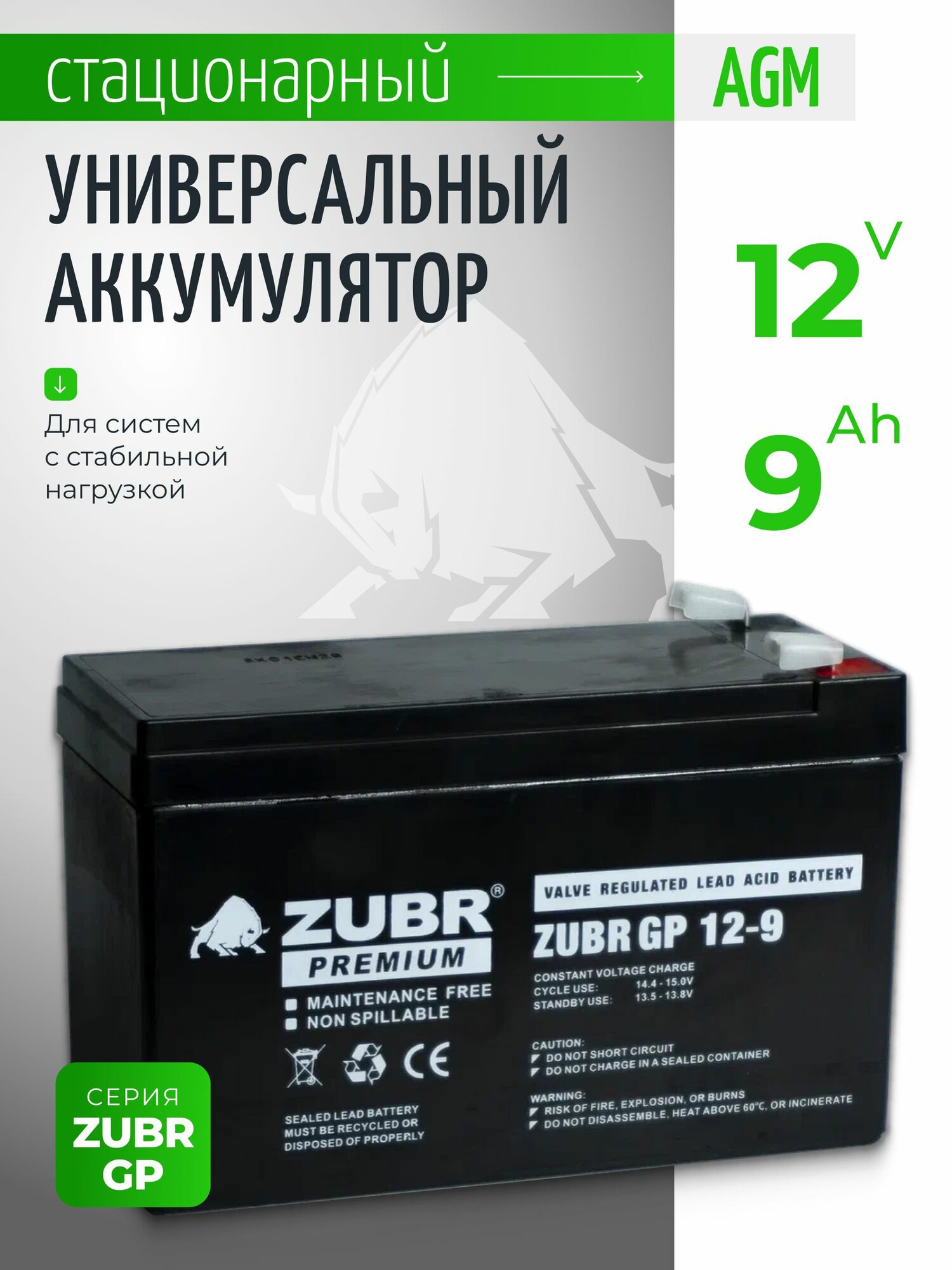 Аккумулятор на электромобиль детский 12v 9 Ah ZUBR F2/T2, акб для машинки