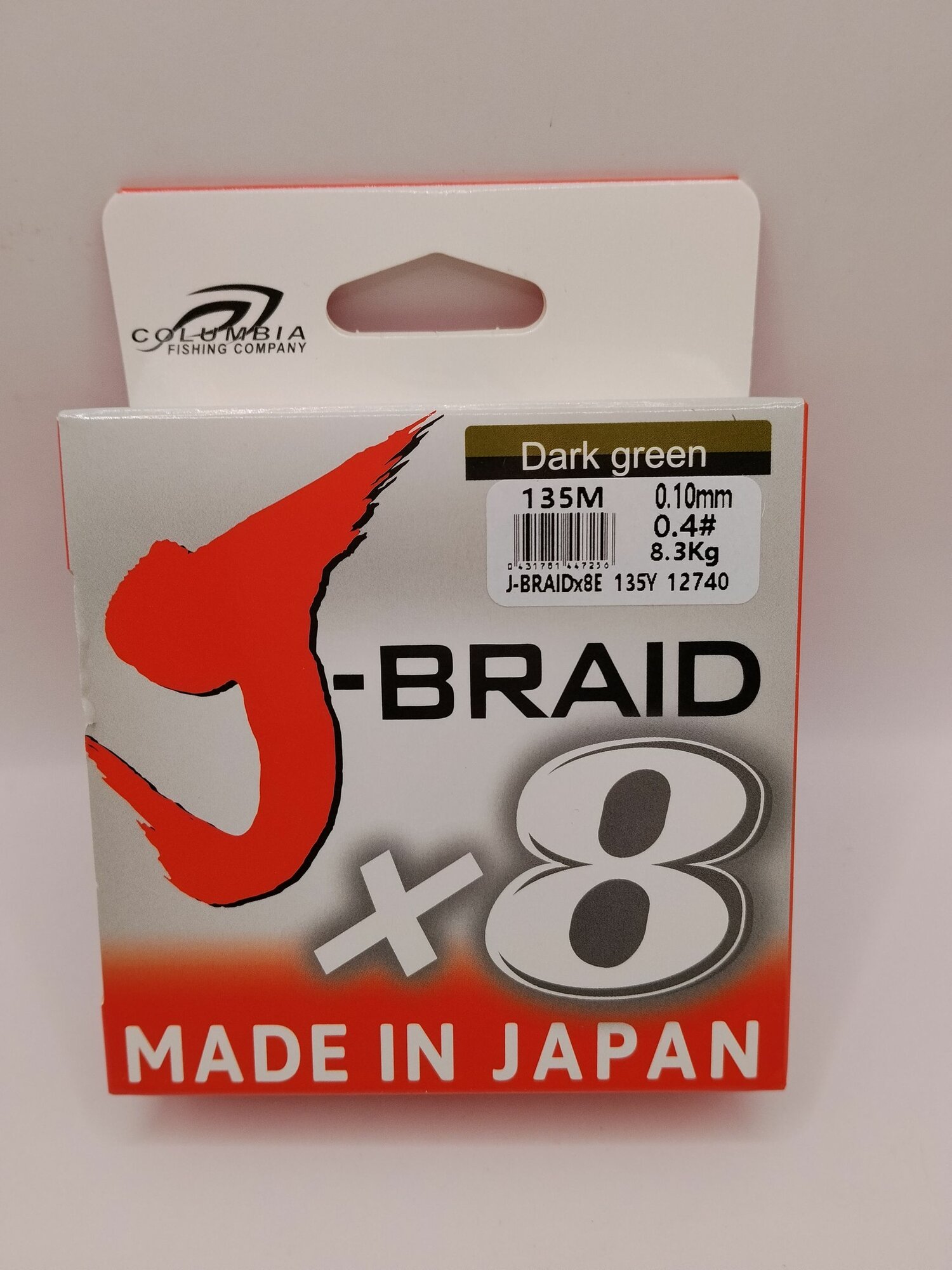 Плетеный шнур для рыбалки 0.10 мм / 8.3 кг Columbia Fishing Company J-BRAID x8, темно-зеленый (Dark Green), 135 м / 8-жильная рыболовная леска плетенка
