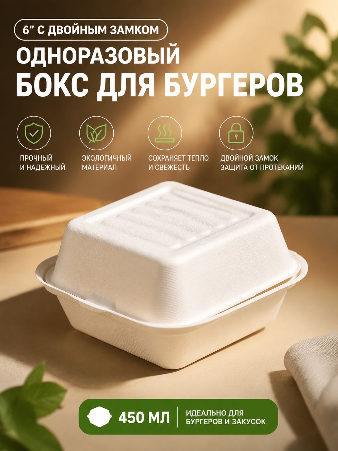 Коробка для бенто торта 15.5 см х 15.5 см х 9 см 10 шт