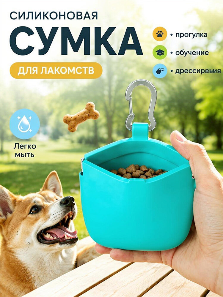 Сумка для лакомств для собак, Силиконовая бирюзовая поясная сумочка, Магнитная тренировочная сумка, Компактный аксессуар для дрессировки,