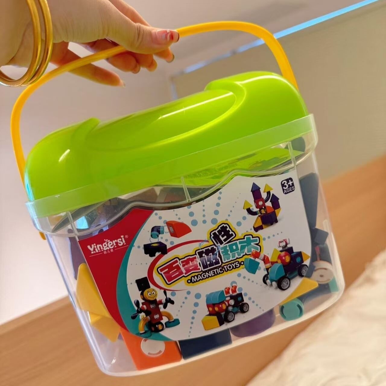Магнитные Конструкторы в Ведре 47 Деталей Образовательные Кирпичики Игрушка для Детей День Рождения Подарок