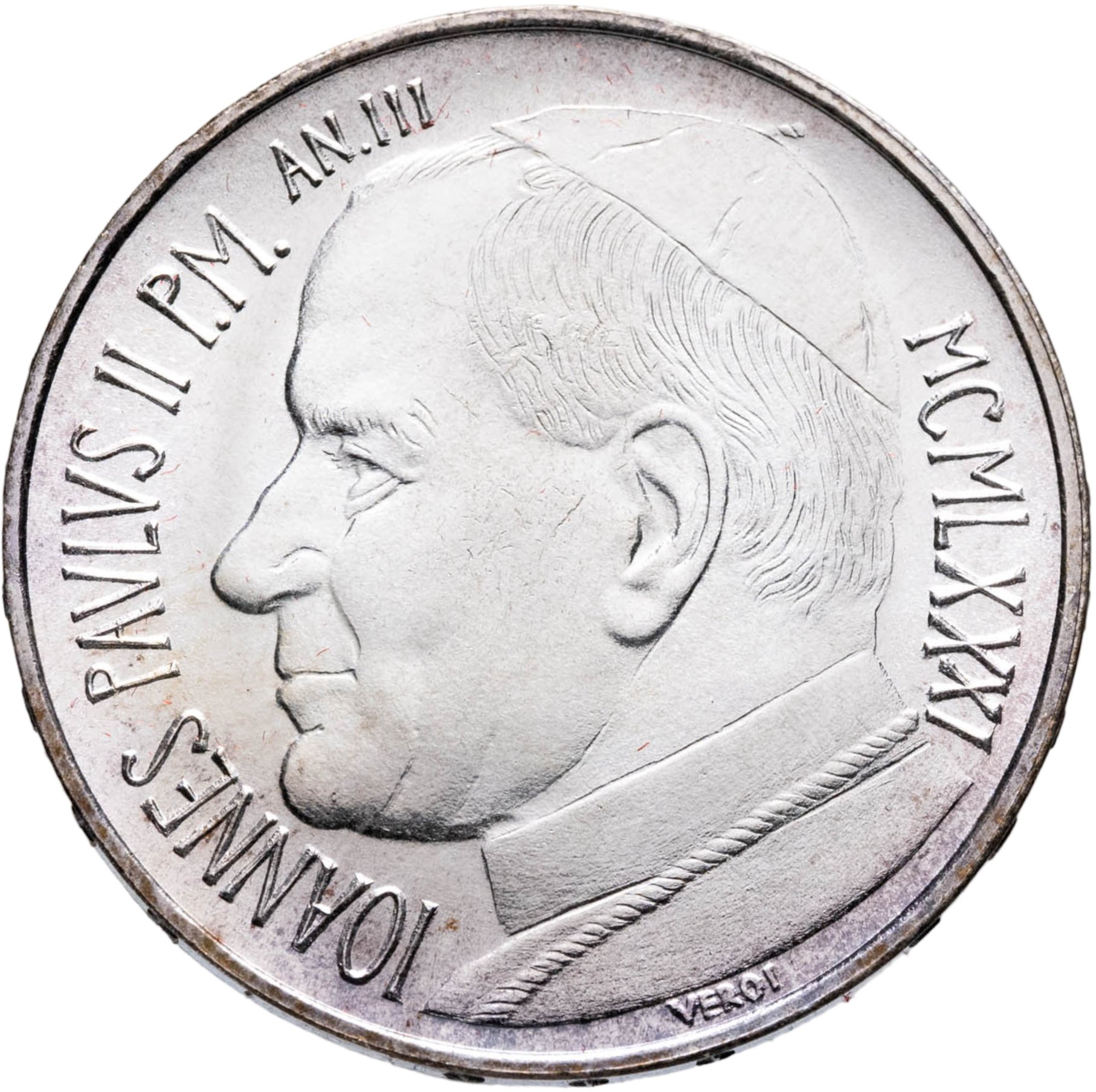 Ватикан 500 лир lire 1981, Серебро 835, в сохранности UNC