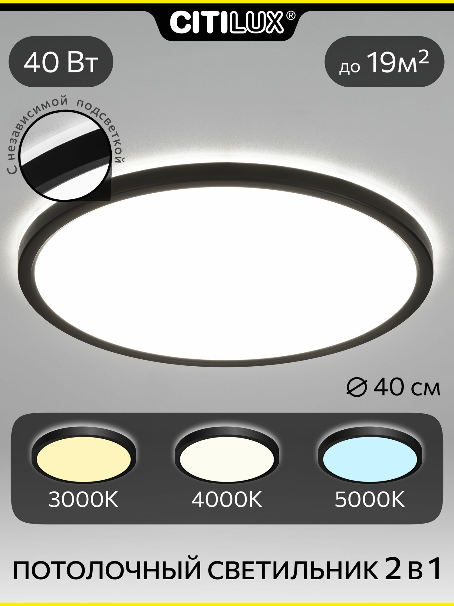 Светильник накладной Citilux Бейсик Лайн CL738321VL Черный; цоколь LED; 40Вт