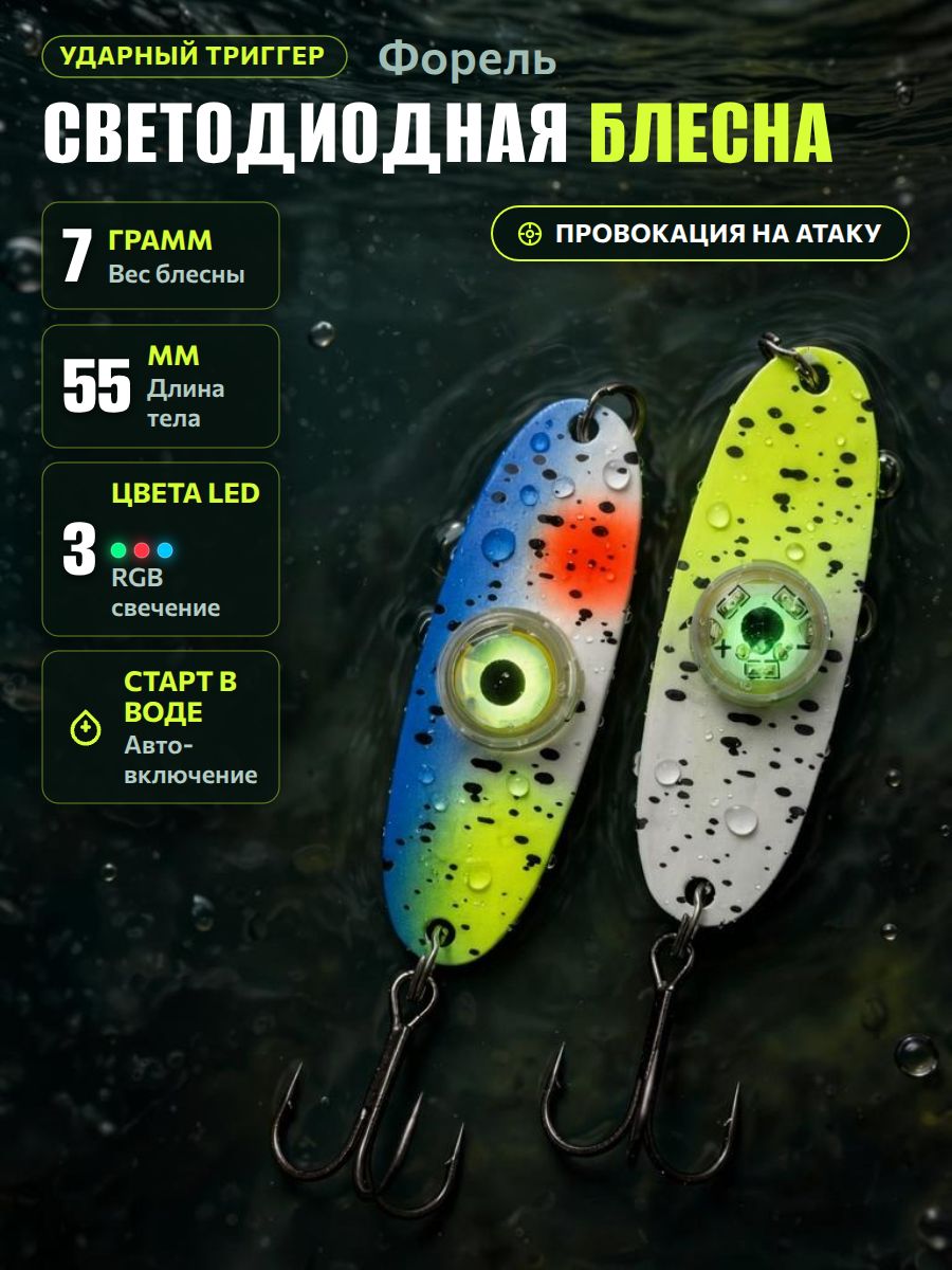 Блесна Willmans мигающая, светодиодная, триколор, 7гр 55мм