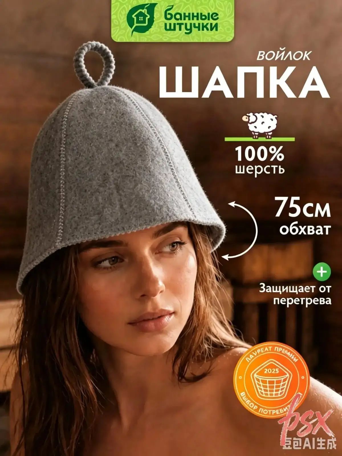 Шапка для бани и сауны "Классика", 100% Шерсть Банные штучки