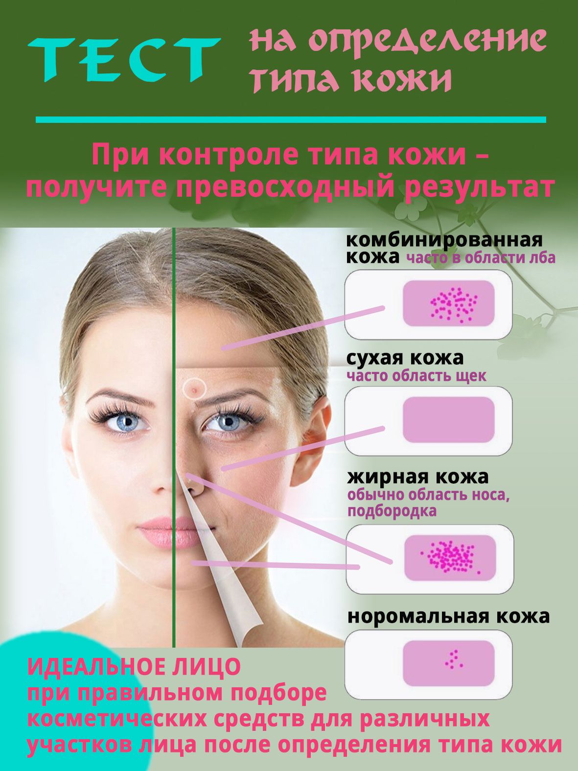 Тест на определение типа кожи / 4 полоски для проверки кожи
