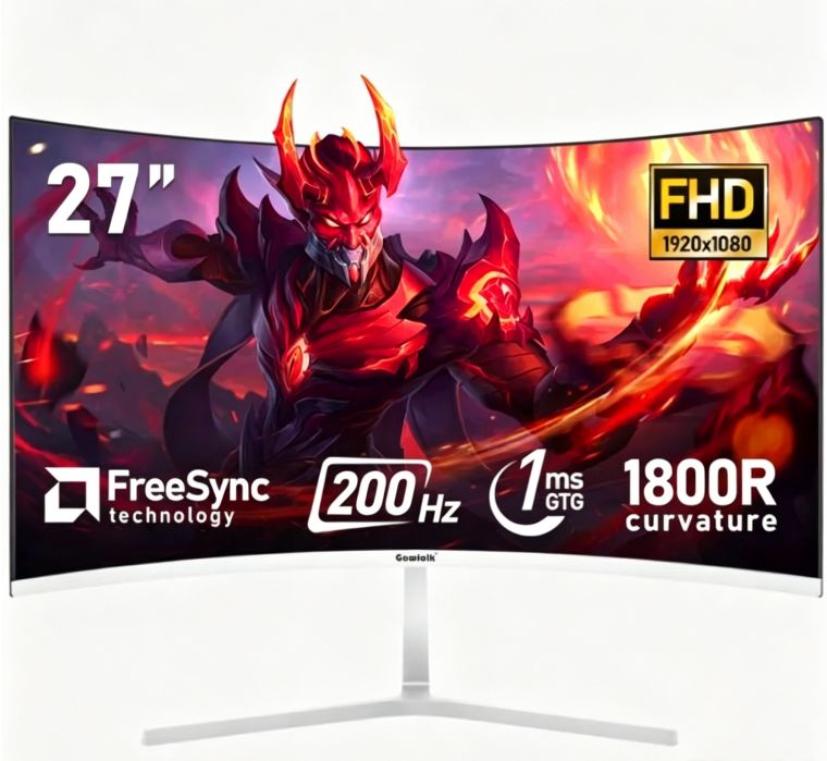 Gawfolk 27" Монитор GF270K (GF270K), VA, 1920x1080 Full HD, 180 Гц, Изогнутый экран, белый