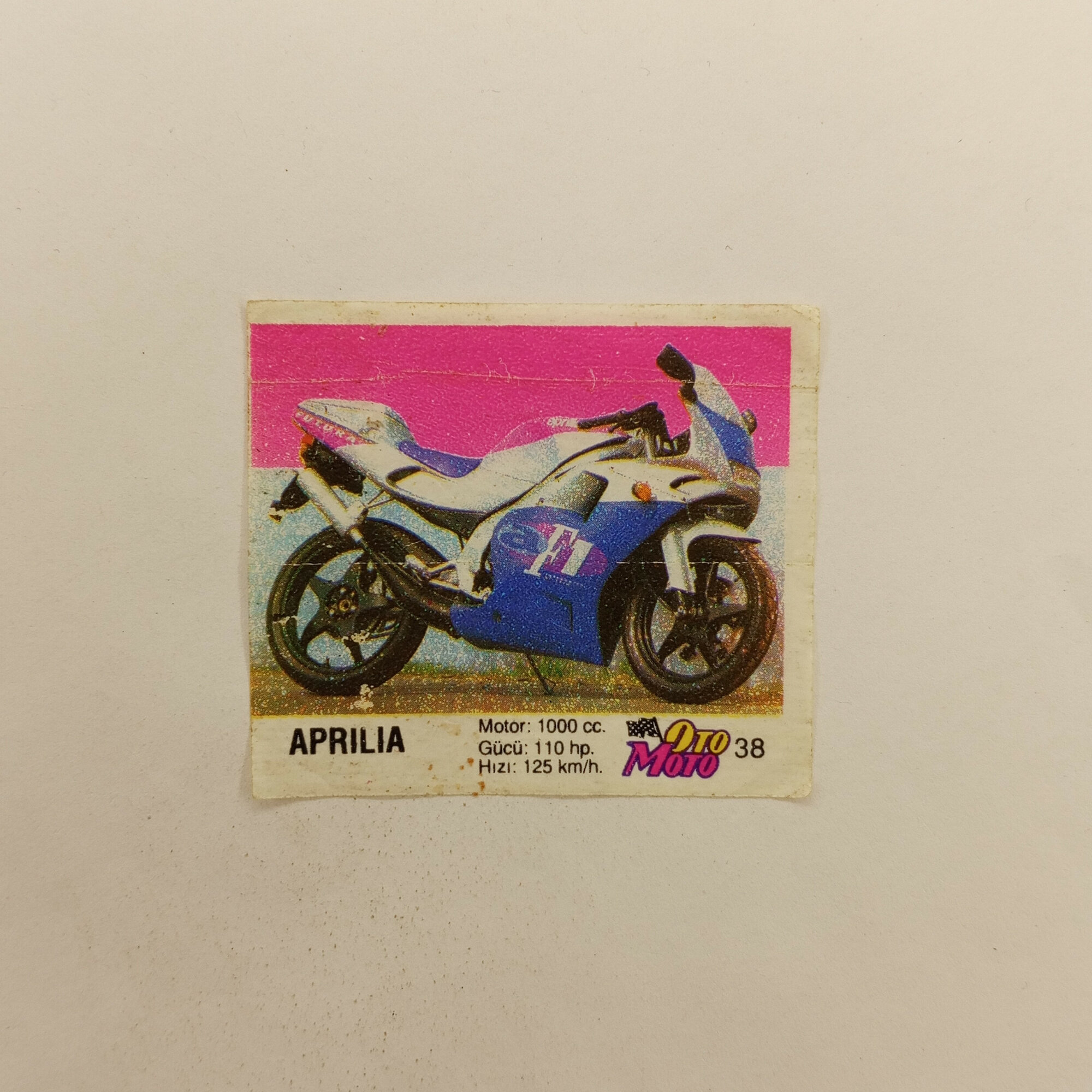 Вкладыш винтажный, СССР. Жевательная резинка Ото Мото, мотоцикл Aprilia, номер 38