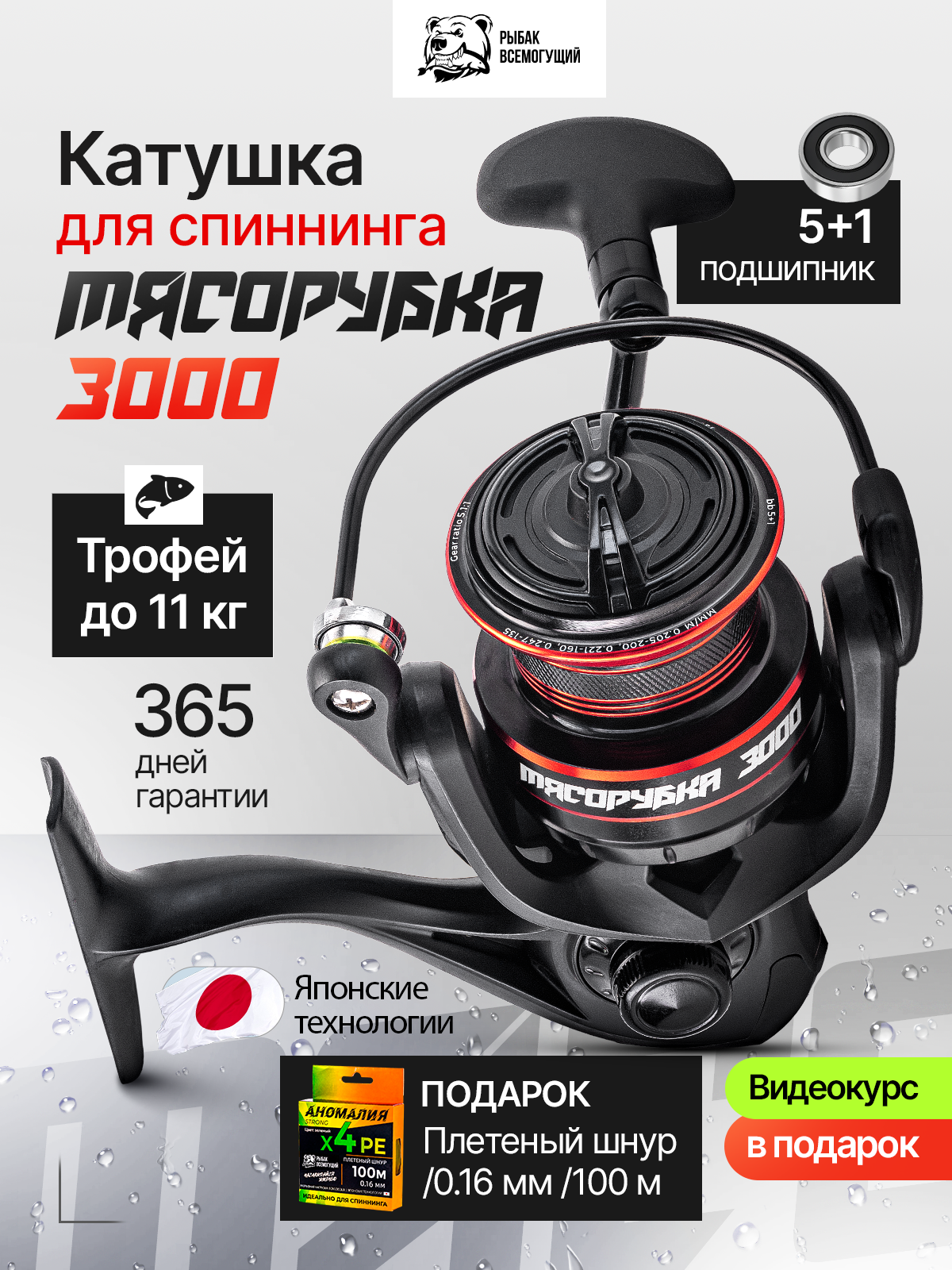 Катушка Рыбак Всемогущий для спиннинга и фидера Мясорубка 3000