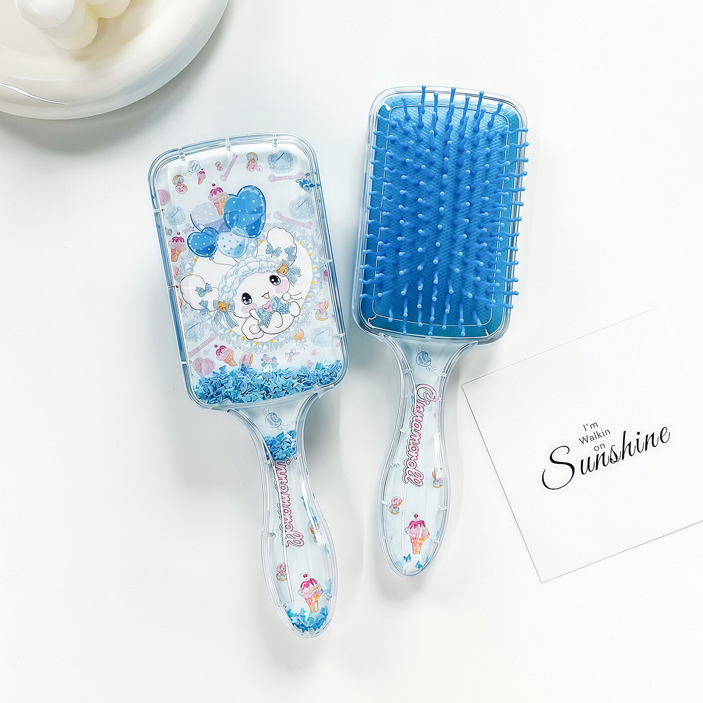Расческа-пуховка Cinnamoroll с жидким глиттером, воздушная подушка, расческа для распутывания, милый аксессуар
