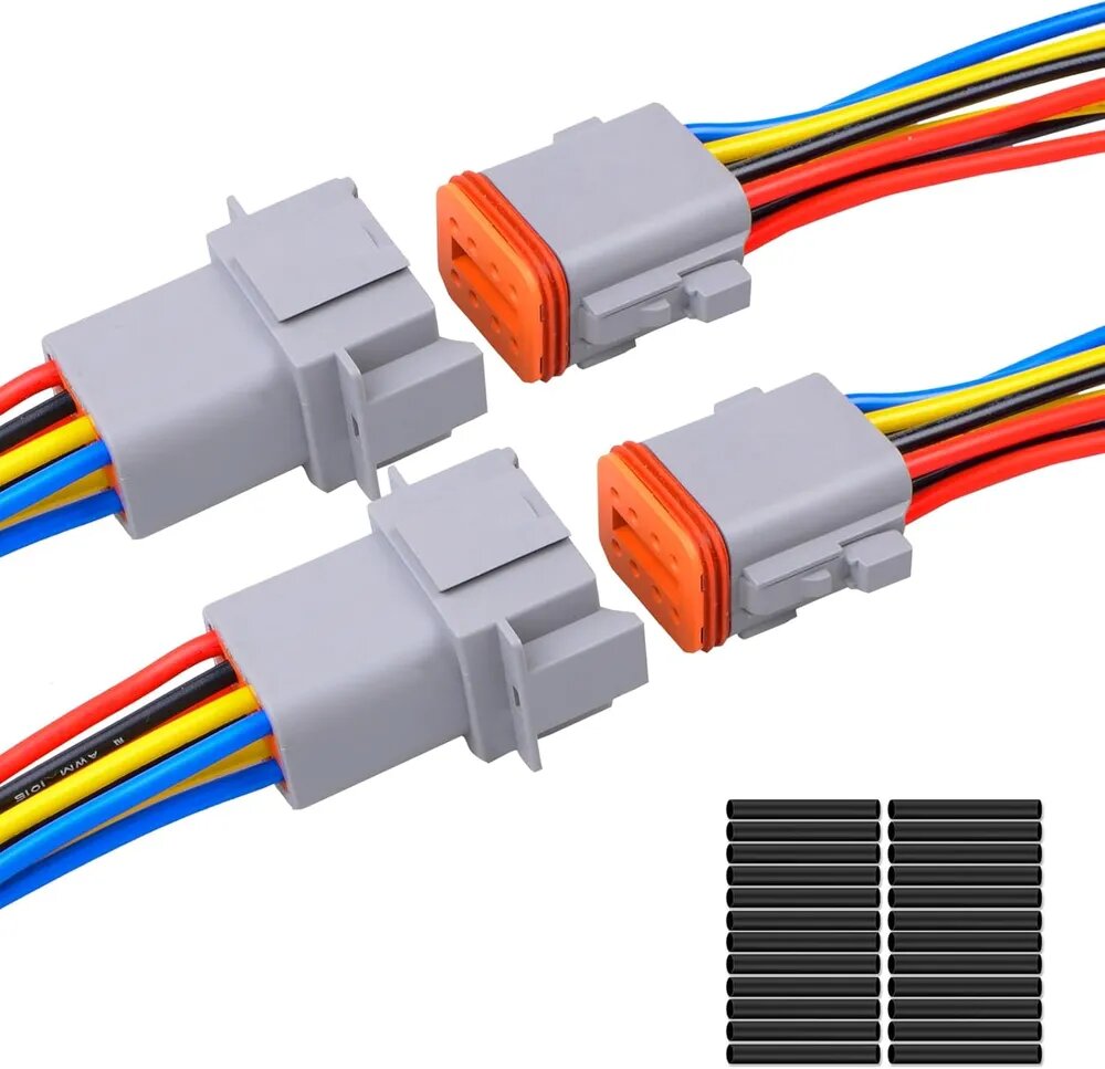 2 шт, 8-Pin Водонепроницаемый разъем DT (мужской и женский) с проводами 16AWG 105 600V и термоусадочными трубками, для автомобильных электрических соединений